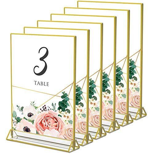 6Pack A5 Clear Acrylic Sign Holder with Gold Borders and Vertical Stand ...