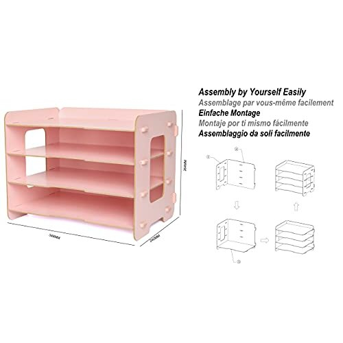 Wooden File Organiser 4 Tiers for Desk Tidy, Office Supplies, Document ...