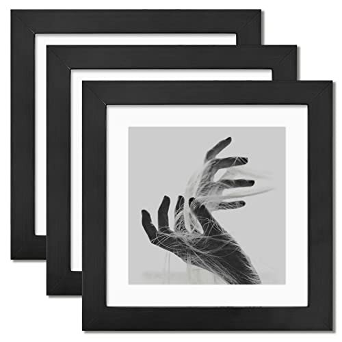 8x8 Photo Frame Set of 3, Solid Wood Square Picture Frames, with Mounts ...