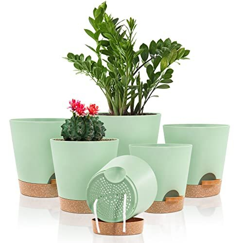 Self-Watering Plant Pots Indoor, 20/17.5/16.5/15/14/12.5cm Plastic ...