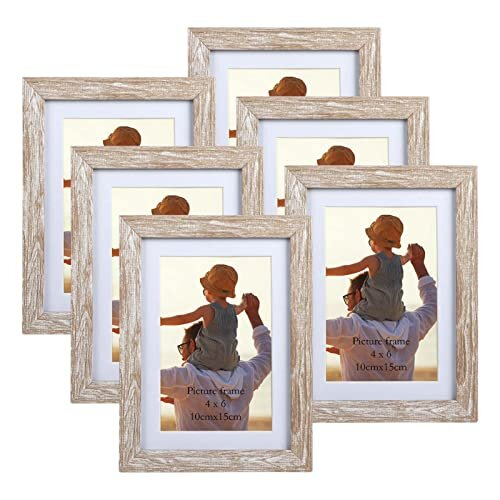 Rustic 6x4 Photo Frames with Mount set of 6, Display Pictures 6x4 with ...