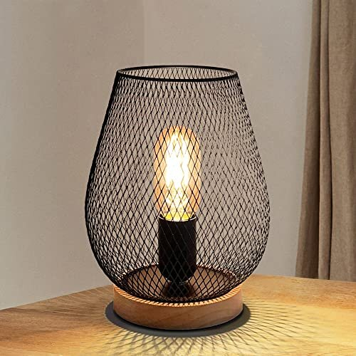 Bedside lamp with Metal Lampshade Black Table lamp Modern Bedside Table ...