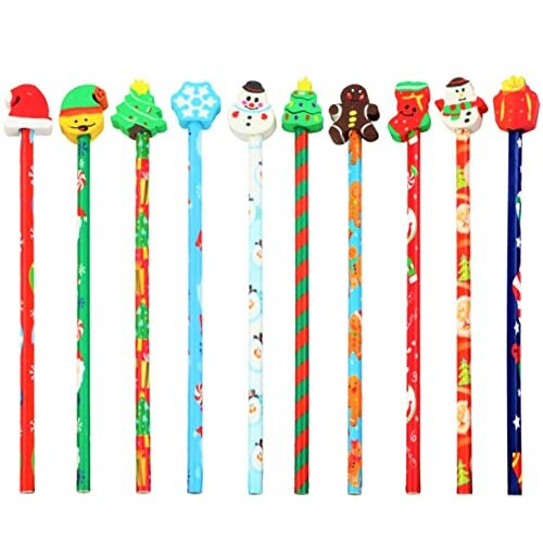 50Pcs Christmas Pencils with Erasers, 10 Styles Cartoon Erasers on The ...
