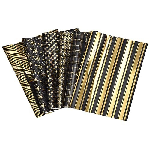 Wrapping Paper, 6Pcs Black & Gold Birthday Wrapping Paper with Foil ...