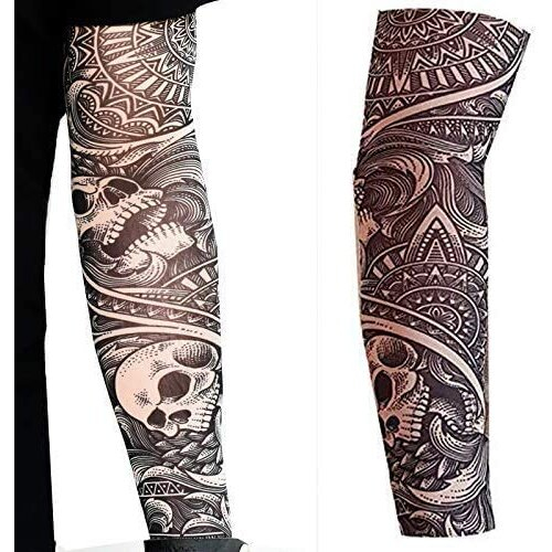 2 x Temporary tattoo sleeve for mens Skulls rockstar punk fake pranks ...