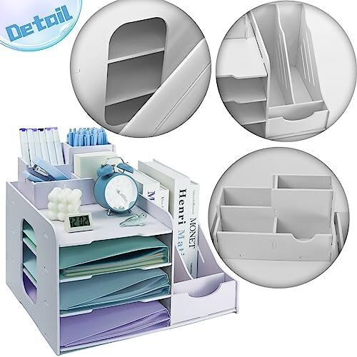 7-Compartment Letter Tray with Magazine Rack, Wooden Filing Tray for ...