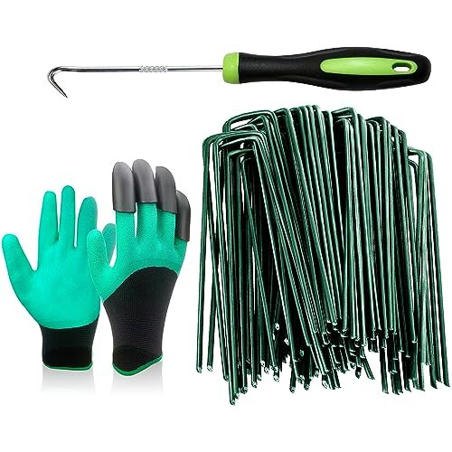 200 Pack Artificial Grass Pins, 6" / 150mm Green Weed Membrane Mat Pegs ...