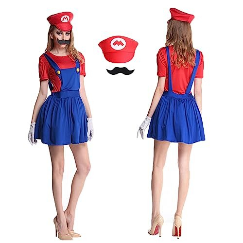 Mario Costume for Kids Adult,Super Mario Costume Bodysuit with Mario ...