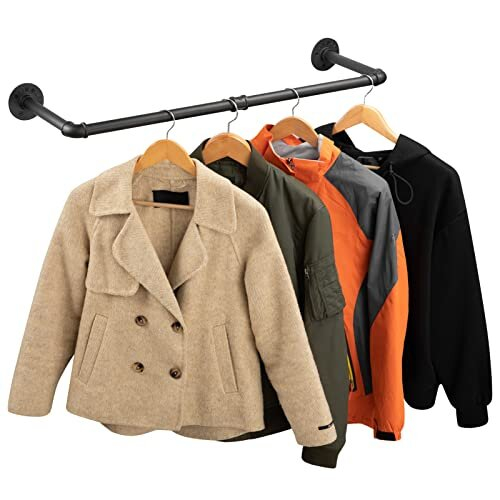 Wall Mounted Clothes Rail, Industrial Pipe Clothes Rack, 83cm Heavy ...