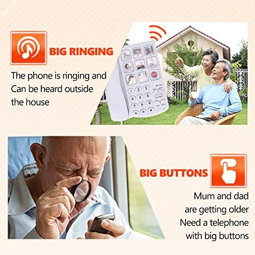 Big Button Telephone, Amplified Photo Memory Corded Landline for ...