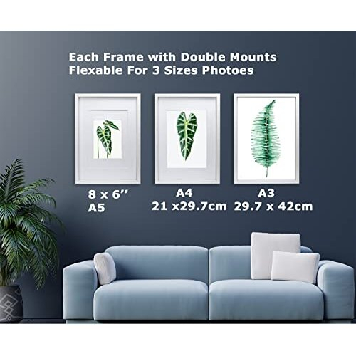 White A3 Boxed Picture Frames Set of 3 with Double Mounts for A4 & 6x8 ...