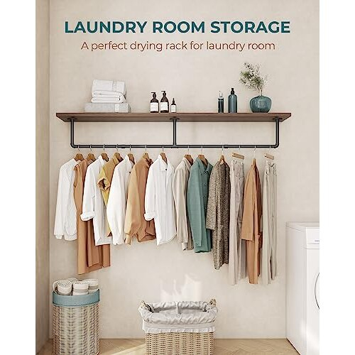 Industrial Pipe Clothes Rail, 167cm Wall Mounted Detachable Retro Metal ...