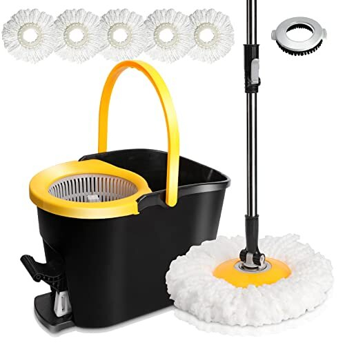 Mop and Buckets Sets, 360 Spinning Mop and Bucket Set with Wringer and Foot Pedal, Wet & Dry Use ...