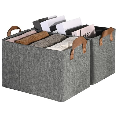 Storage Boxes with Metal Frame, Pack of 2 Fabric Storage Boxes, Extra ...