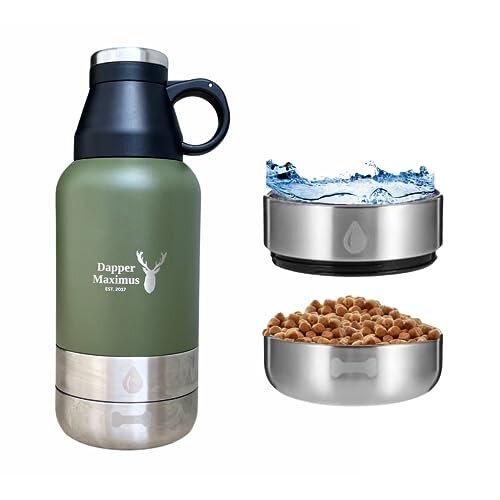 Green stainless steel outdoor portable dog water bottle and insulated ...