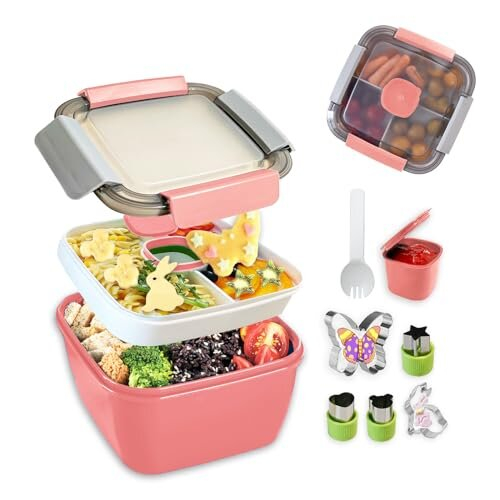 Bento Lunch Box, 1500ML Salad Lunch Box with Cute Sandwich Cutters ...