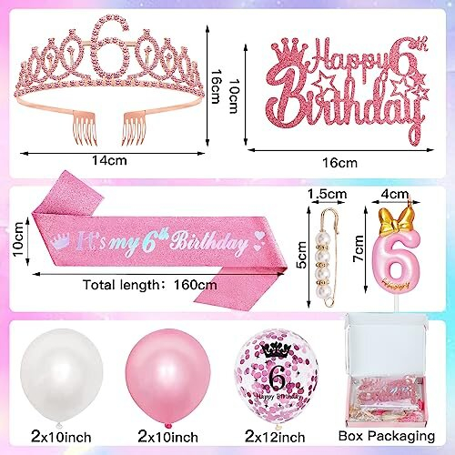 6th Birthday Decorations, 6th Birthday Sash and Tiara Girls Birthday Presents,Birthday Crown ...