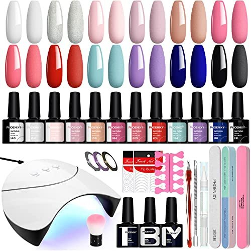 Gel Nail Polish Set, 12 Colours Gel Nail Kit with U V Nail Lamp 8ML ...