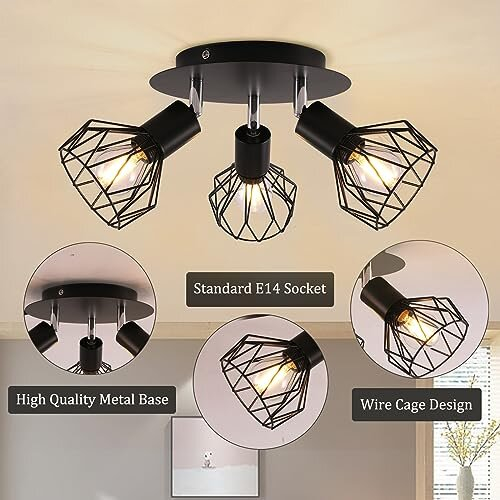3 Way Ceiling Light Fitting Spot Light Rotatable Retro Spotlight ...
