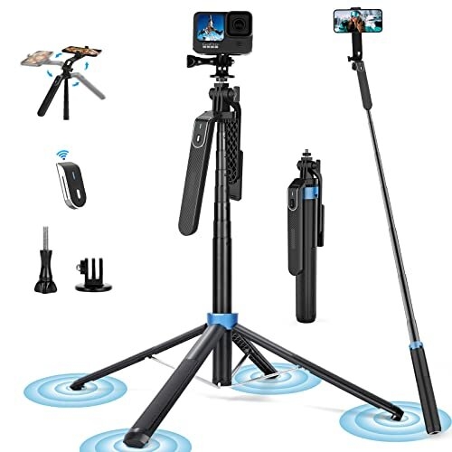 71"/1.8m Selfie Stick Quad Tripod with Detachable Remote,Ufanore ...