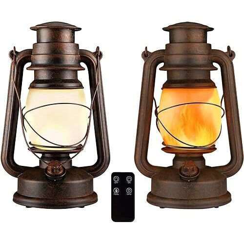 LED Flickering Lanterns Flame Effect Lantern Outdoor Hanging Lamps ...