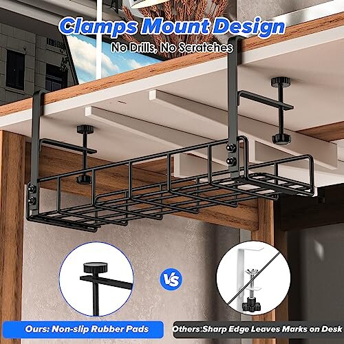 Cable Management Under Desk No Drill, Upgraded Long Arm Clamp, Inward ...