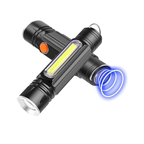 LED USB Rechargable Mini Torches 2 Packs with Zoomable & COB Light, 4 ...