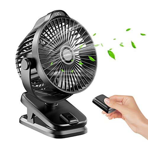 8000mAh Rechargeable USB Desk Fan Clip on Fan with Remote Control LED Display 5 Speeds 360 Rotation Portable Small Battery Fan Ultra quiet Mini on OnBuy