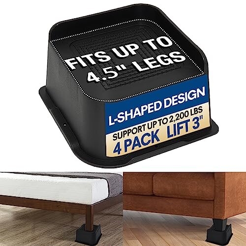 3 inch Bed Furniture Risers, 7.5 cm Heavy Duty Bed Raising Blocks-1100 ...