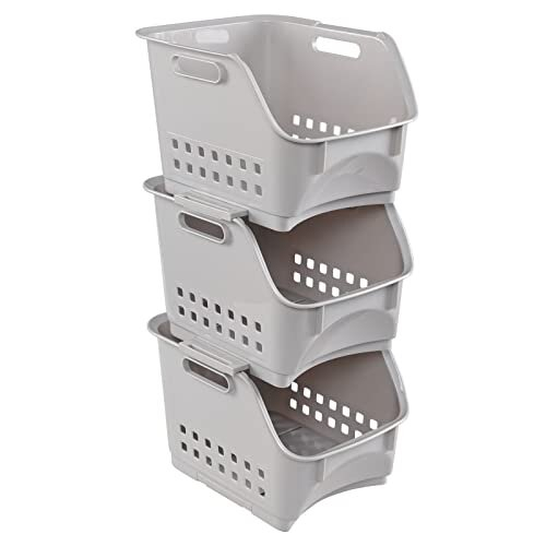 3-Tier Stacking Baskets Storage Veg Rack, Stackable Plastic Storage ...