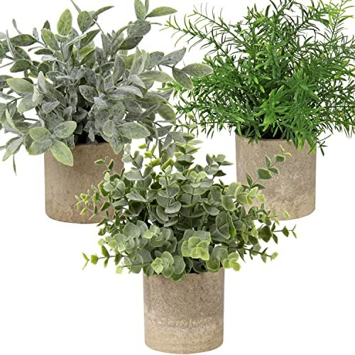 3 Pcs Artificial Plants Indoor in Pots Fake Plants Decor, Small Plastic ...