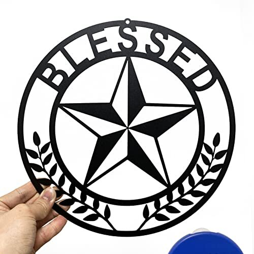 Metal Blessed Sign Wall Decor with Hollow Star Leaf Wall Hanging Art ...