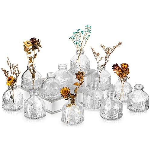 Small Vases for Table Decoration, Hewory 12 Pcs Mini Bud Vase for ...