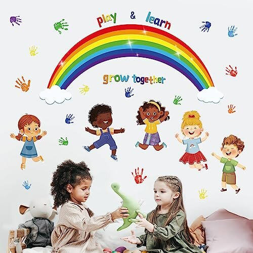 Kids Classroom Wall Stickers Rainbow Handprint Diversity Equality ...