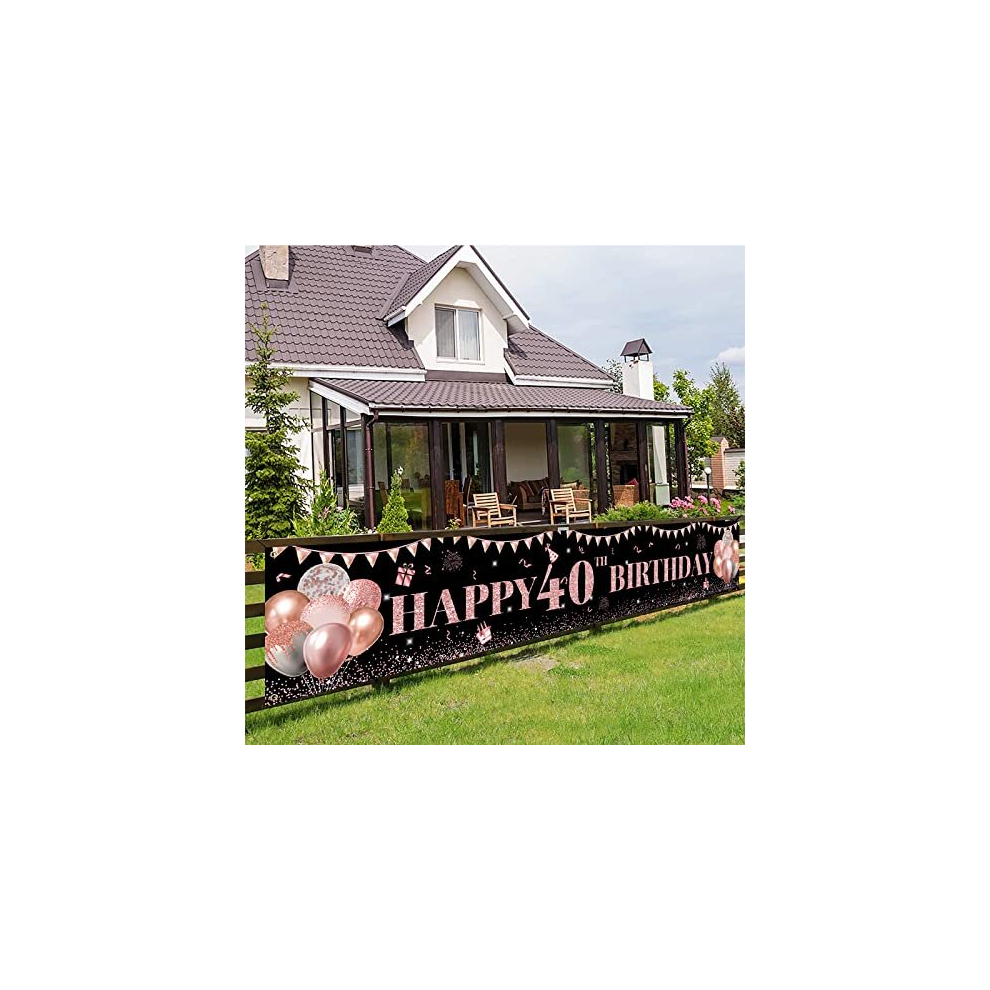 Large Happy 40th Birthday Banner Black And Rose Gold Yard Sign Birthday