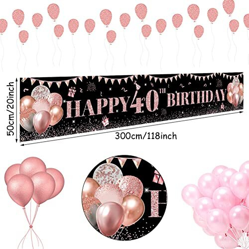 Large Happy 40th Birthday Banner Black And Rose Gold Yard Sign Birthday