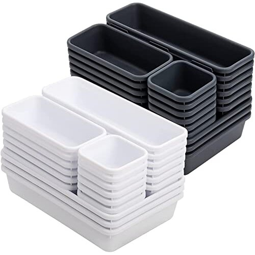 42 Pack Interlocking Desk Drawer Organizer Tray, 4 Size Separators ...