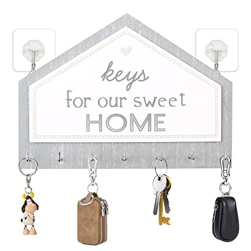 7 Hooks Wooden Key Holder, Decorative Key Hooks Wall Mounted with ...