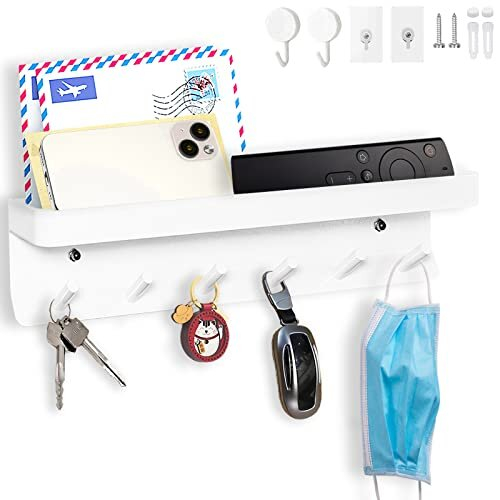 6 Hooks Modern Key Holder, Multifunctional Self Adhesive or Drilling 2 ...