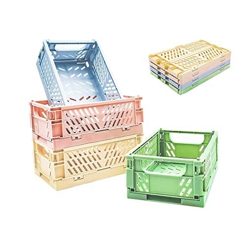4pcs Mini Foldable Desk Crates Storage Box, Plastic Stackable Table ...