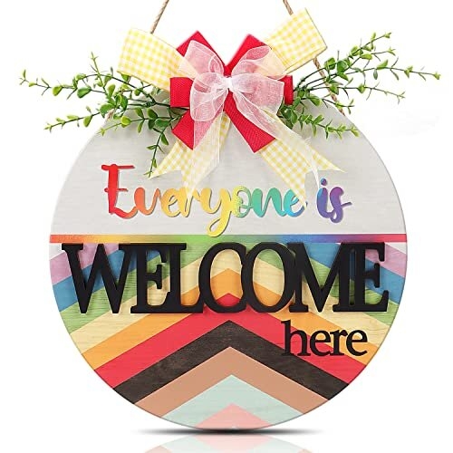 Everyone is Welcome Here Wood Sign,3D Rainbow Wreath Sign,LGBT Pride ...