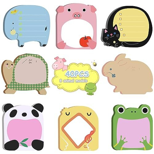 40 Pcs Cute Sticky Notes Set, Cartoon Animals Sticky Notes, Mini Sticky ...