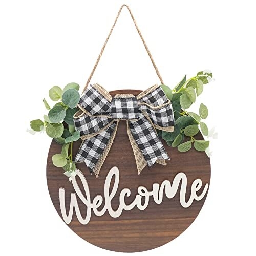 Welcome Sign for Front Door Rustic Round Wooden Welcome Wreaths Vintage ...