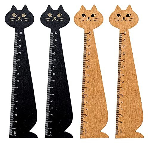 2 Colours 4 Piece Wood Ruler, Tool Ruler, Student Ruler, Creative Cat ...