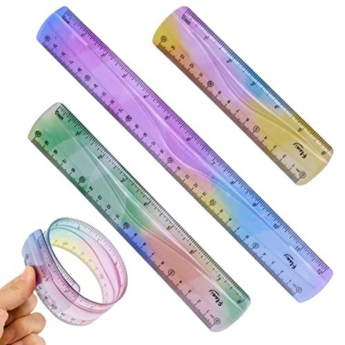 3 Pcs Flexible Ruler 30cm/20cm/15cm Colorful Rulers Unbreakable Ruler Soft Bendable Flexible ...