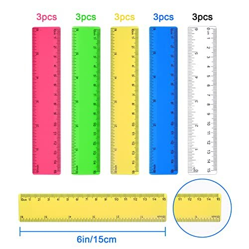15pcs Color Transparent Ruler, 15cm 6Inch Straight Ruler with ...