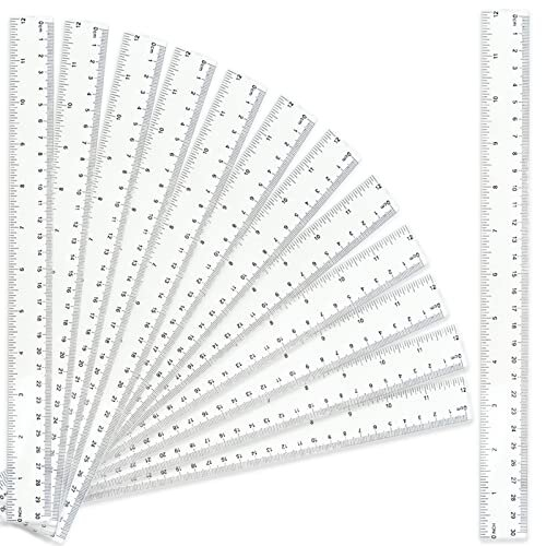 Pack of 12, 30cm Clear Ruler - Plastic Transparent Shatterproof ...