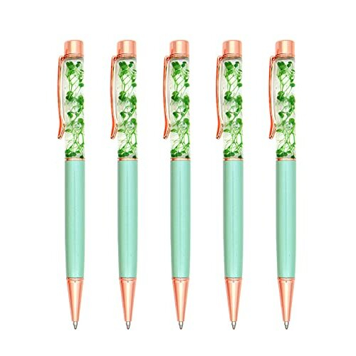 5 Pieces Floral Ballpoint Pen Metal Flower Pen Dynamic Liquid Flower ...
