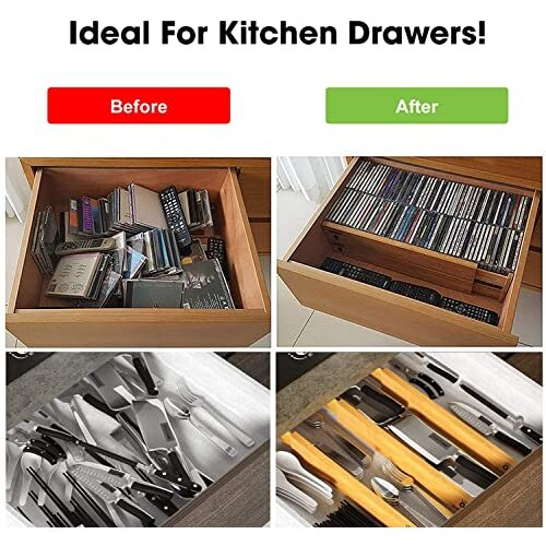 Bamboo Drawer Dividers, Expandable Drawer Organizers(43-56 cm ...