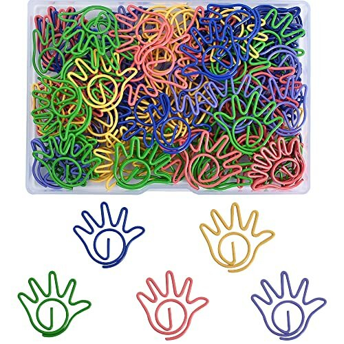 100Pcs Creative Cute Palm Shaped Paper Clips 5 Colors in Gift Box Funny ...